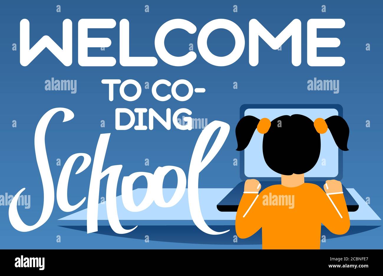 A horizontal image of the girl who studies coding. A vector image for a ...