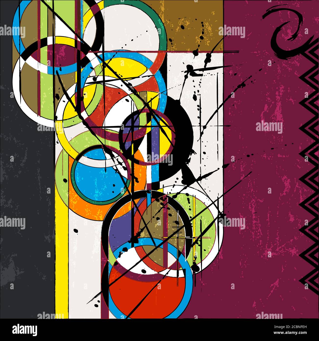 abstract circle background, retro/vintage style, with paint strokes and ...