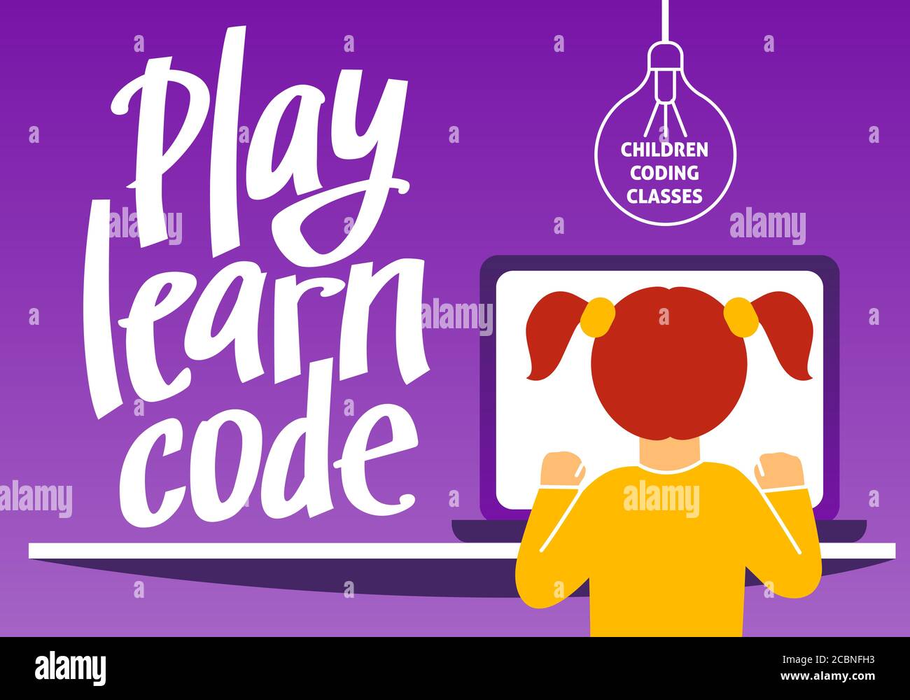 A horizontal image of the girl who studies coding. A vector image for a ...
