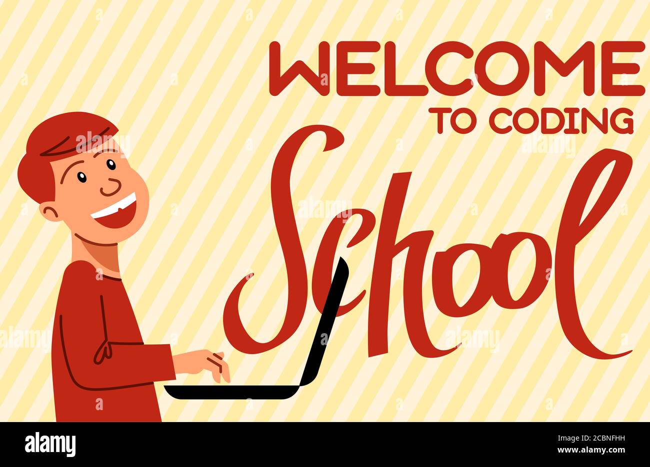 An image of the boy who studies coding. A vector image for a flyer or a ...