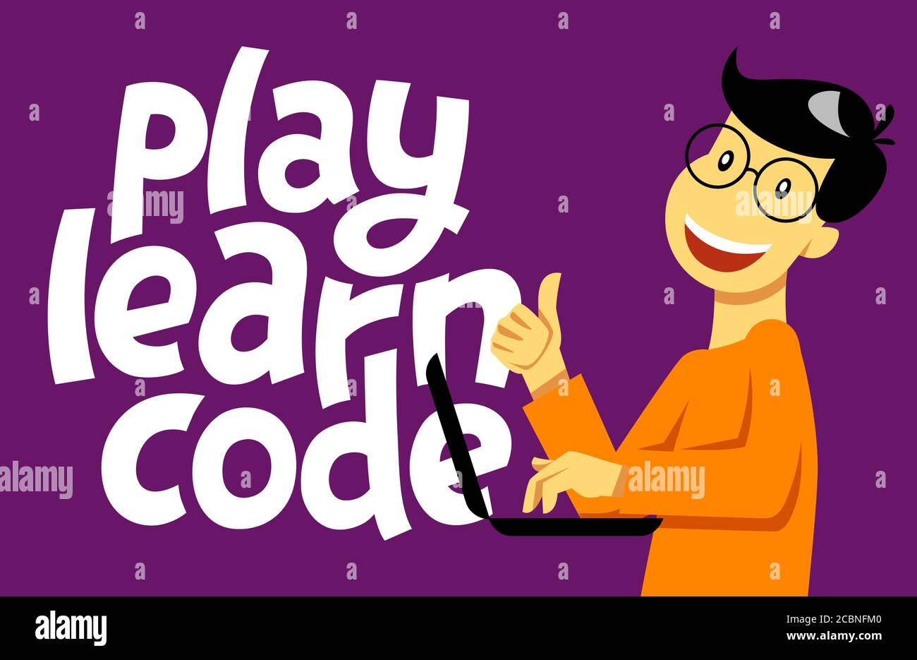 A square image of the boy who studies coding. A vector image for a ...