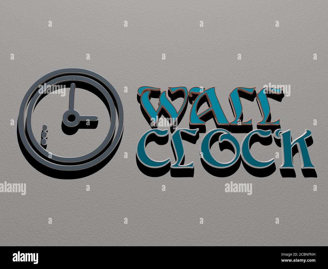 wall clock icon and text on the wall, 3D illustration for background ...
