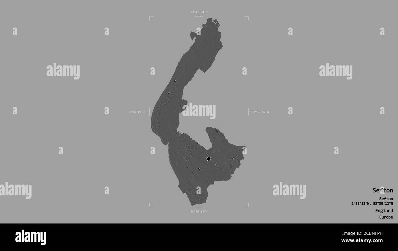 Area of Sefton, administrative county of England, isolated on a solid ...