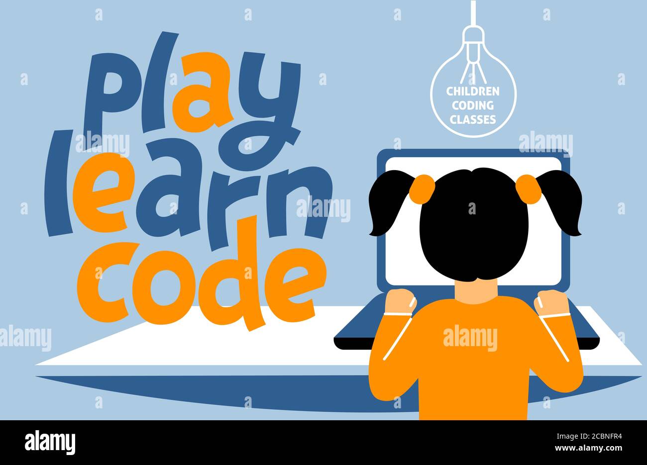 A horizontal image of the girl who studies coding. A vector image for a ...