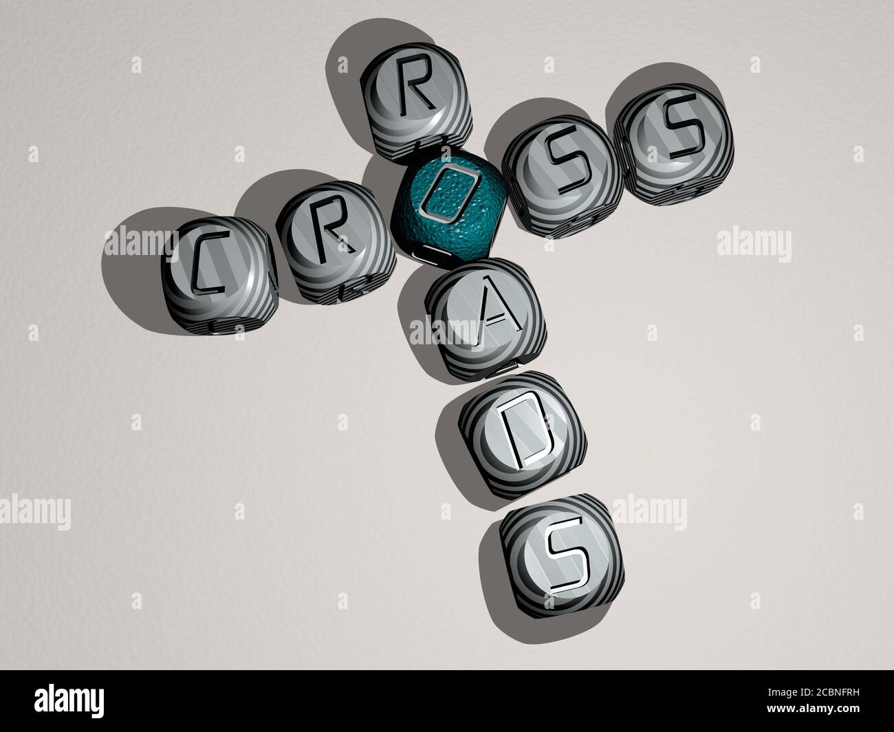 cross roads crossword of dice letters in color, 3D illustration for ...