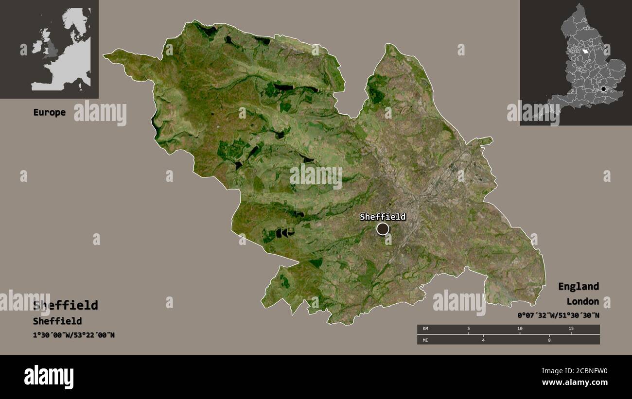 Shape of Sheffield, administrative county of England, and its capital ...