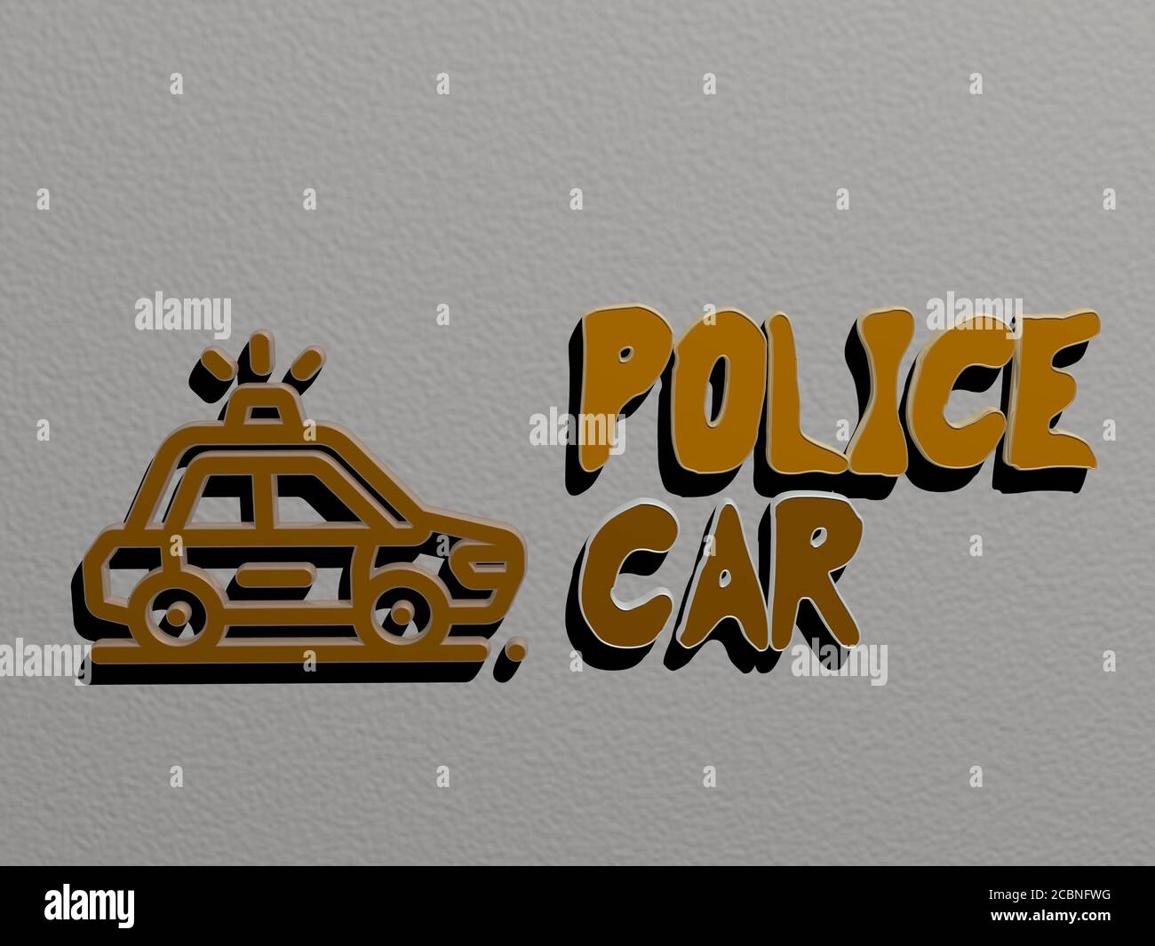 POLICE CAR icon and text on the wall, 3D illustration for editorial and ...