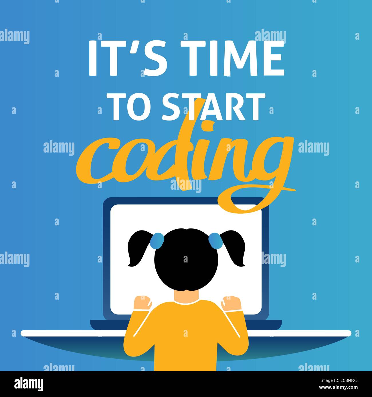 A square image of the girl who studies coding. A vector image for a ...