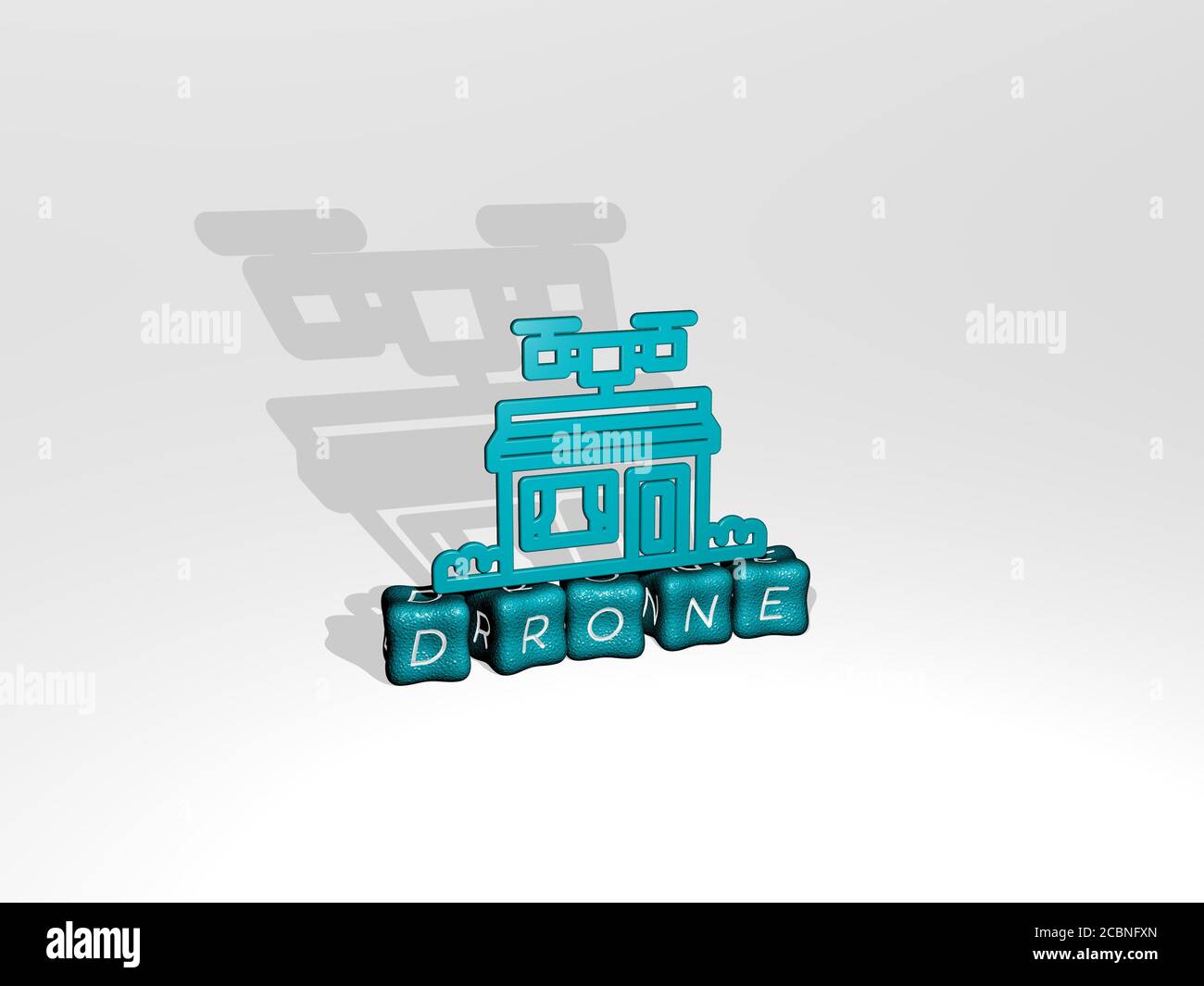 drone 3D icon on cubic text, 3D illustration for aerial and view Stock ...