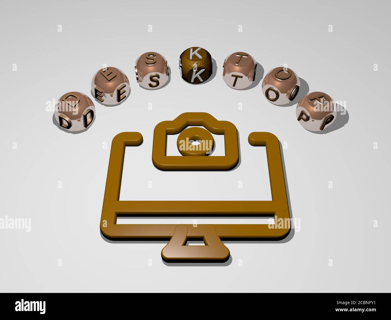 desktop 3D icon surrounded by the text of cubic letters, 3D ...
