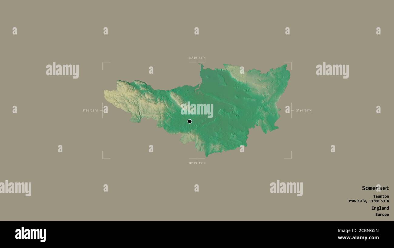 Area of Somerset, administrative county of England, isolated on a solid ...