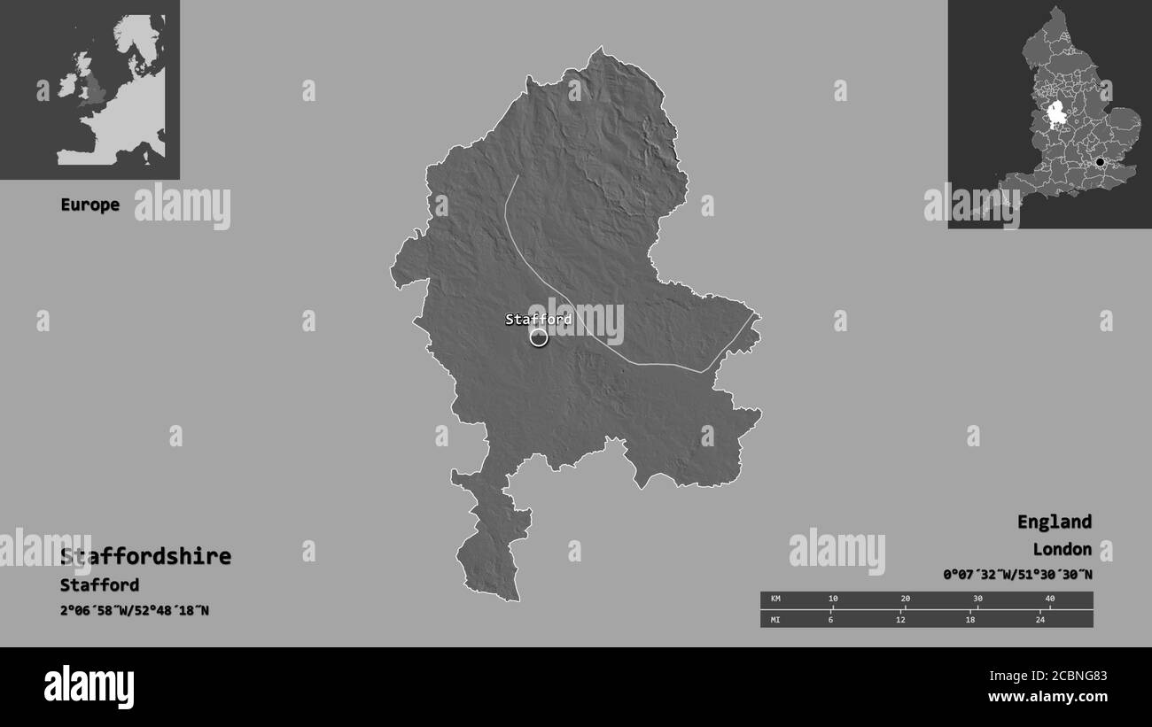 Shape of Staffordshire, administrative county of England, and its ...