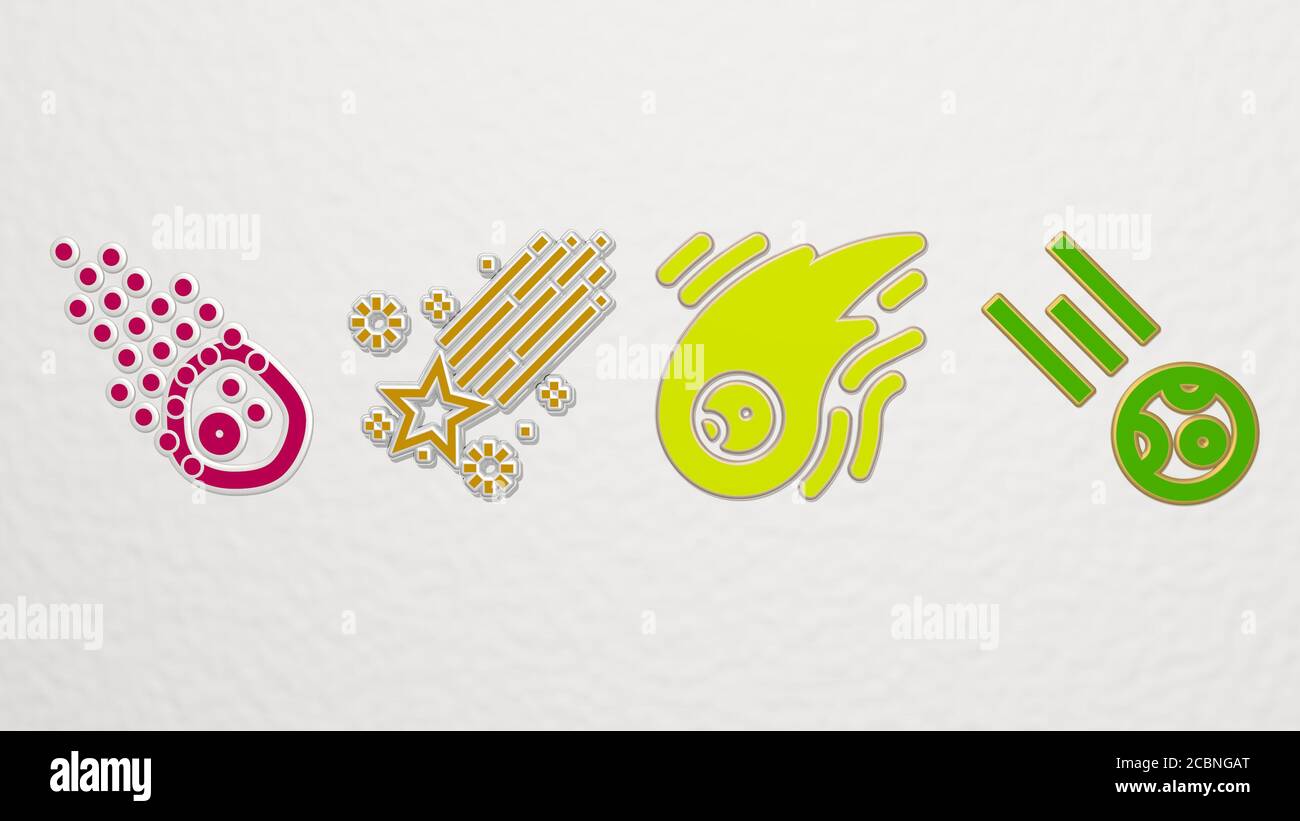 METEOR 4 icons set, 3D illustration for background and astronomy Stock ...