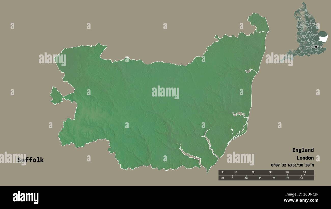 Shape of Suffolk, administrative county of England, with its capital ...