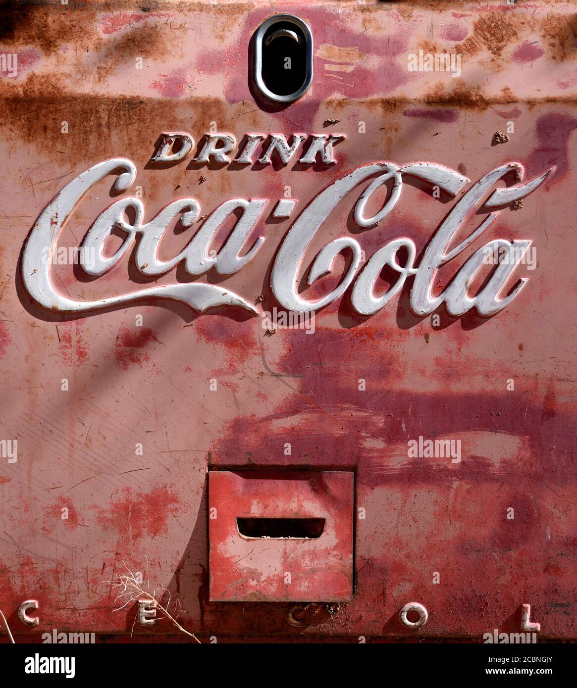 A weathered Coca-Cola vending machine in the desert town of Madrid, New ...
