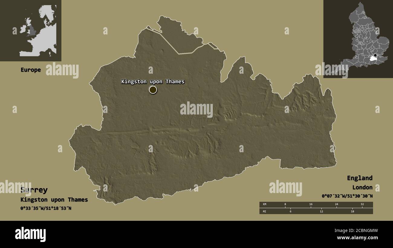 Shape of Surrey, administrative county of England, and its capital ...