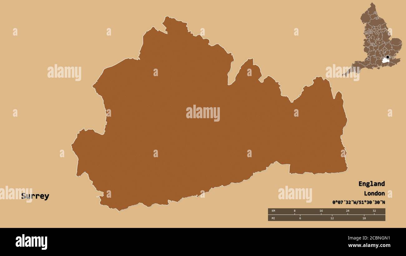 Shape of Surrey, administrative county of England, with its capital ...