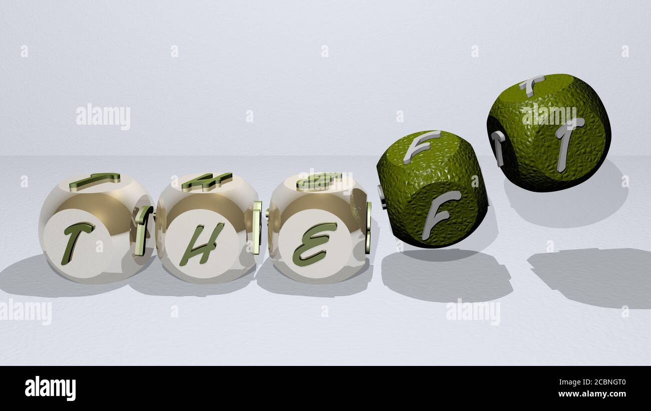 theft dancing cubic letters, 3D illustration for crime and concept ...