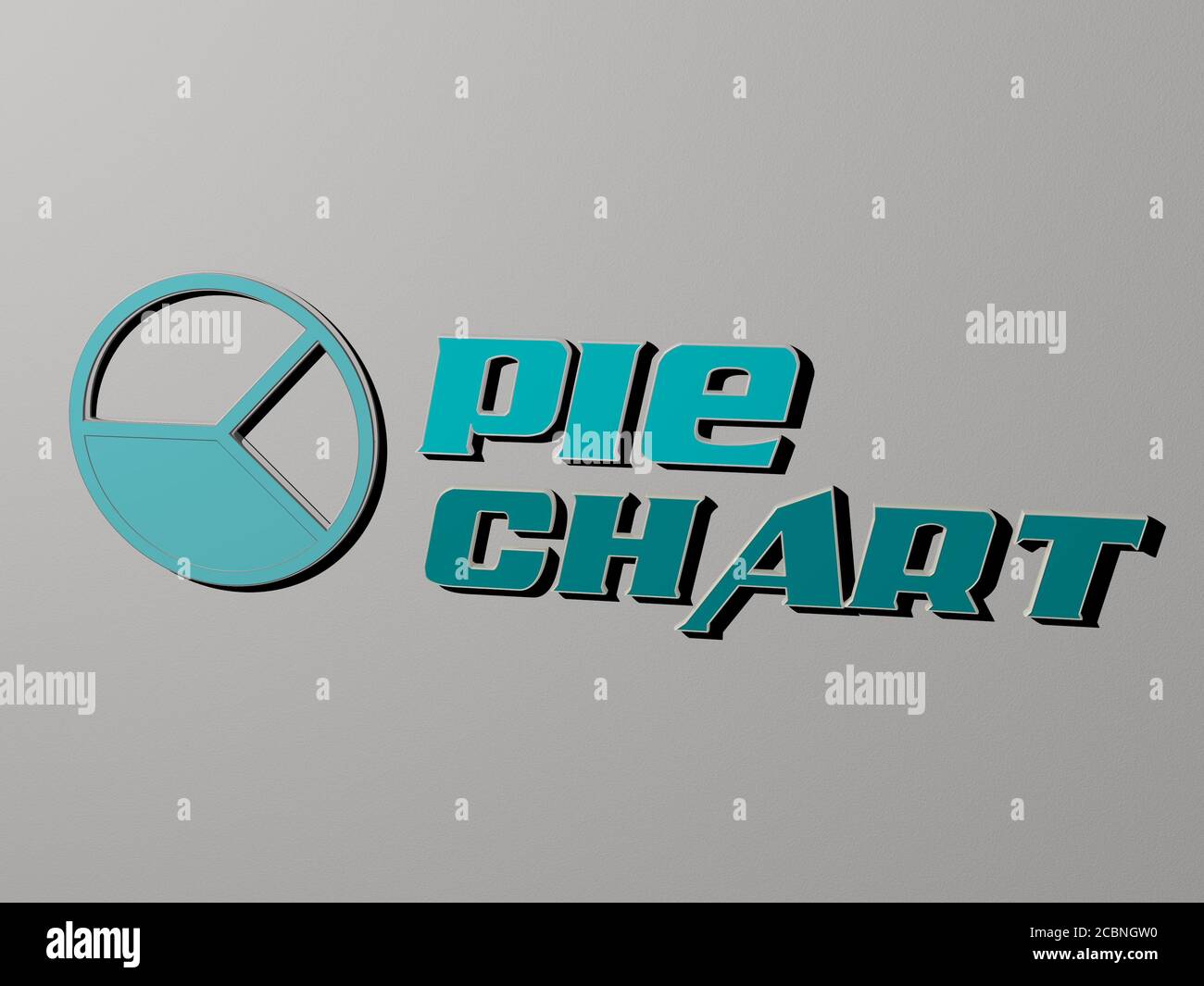 PIE CHART icon and text on the wall, 3D illustration for background and ...