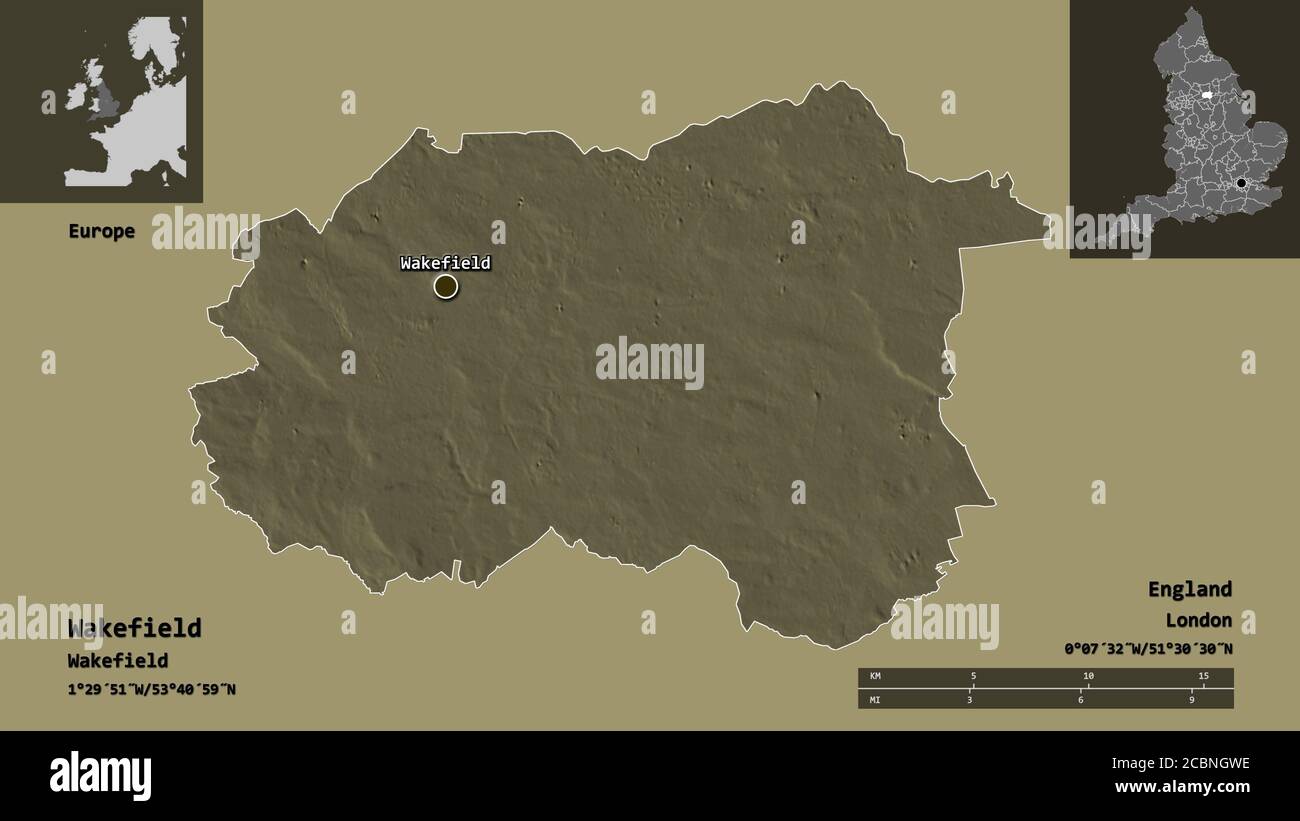 Shape of Wakefield, unitary authority of England, and its capital ...