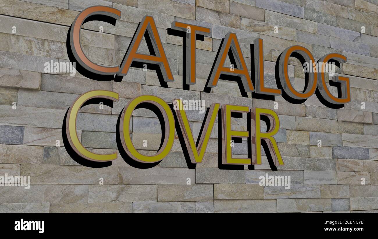 catalog cover text on textured wall, 3D illustration for background and ...
