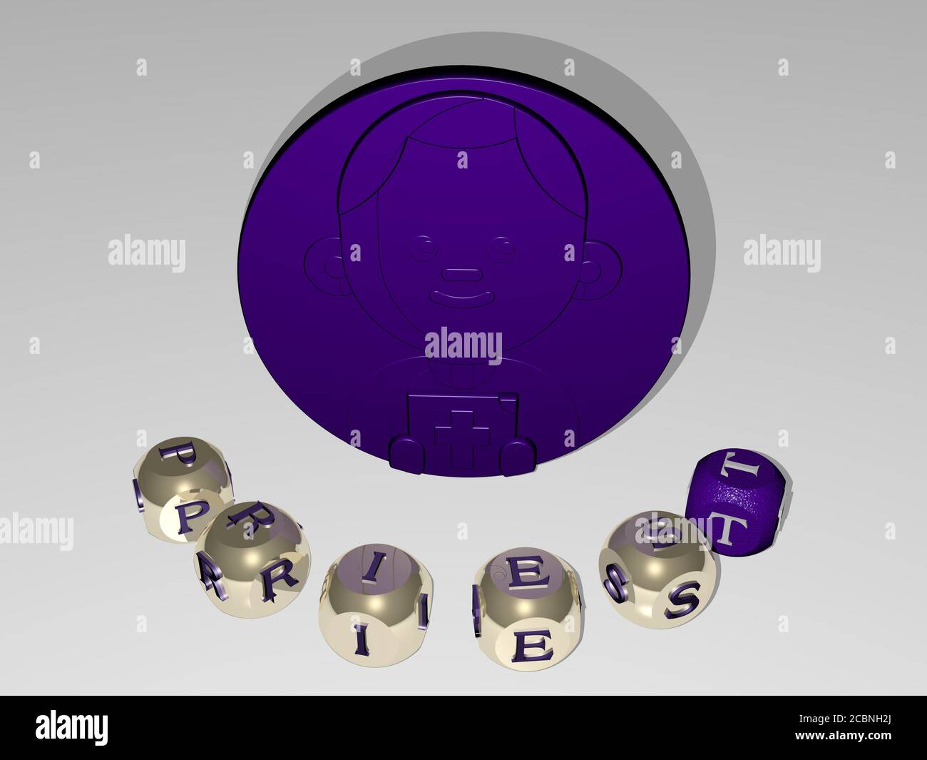 PRIEST round text of cubic letters around 3D icon, 3D illustration for ...