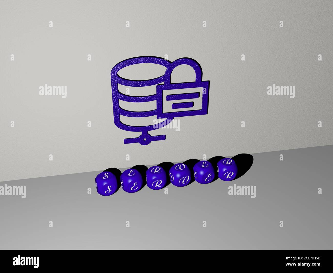 3D representation of server with icon on the wall and text arranged by ...