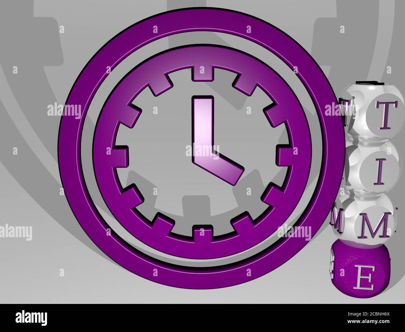 time 3D icon beside the vertical text of individual letters, 3D ...