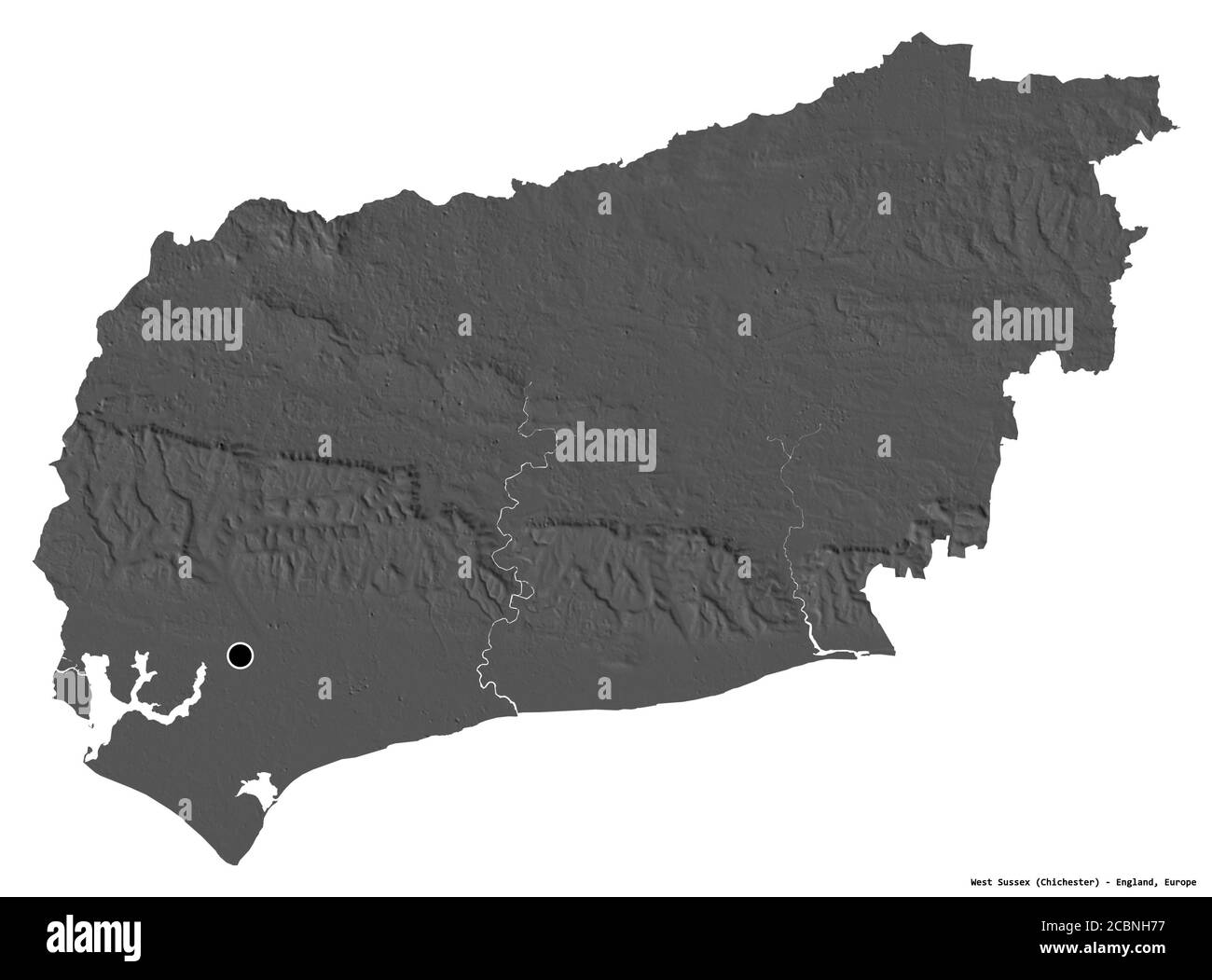 Shape Of West Sussex Administrative County Of England With Its Capital Isolated On White