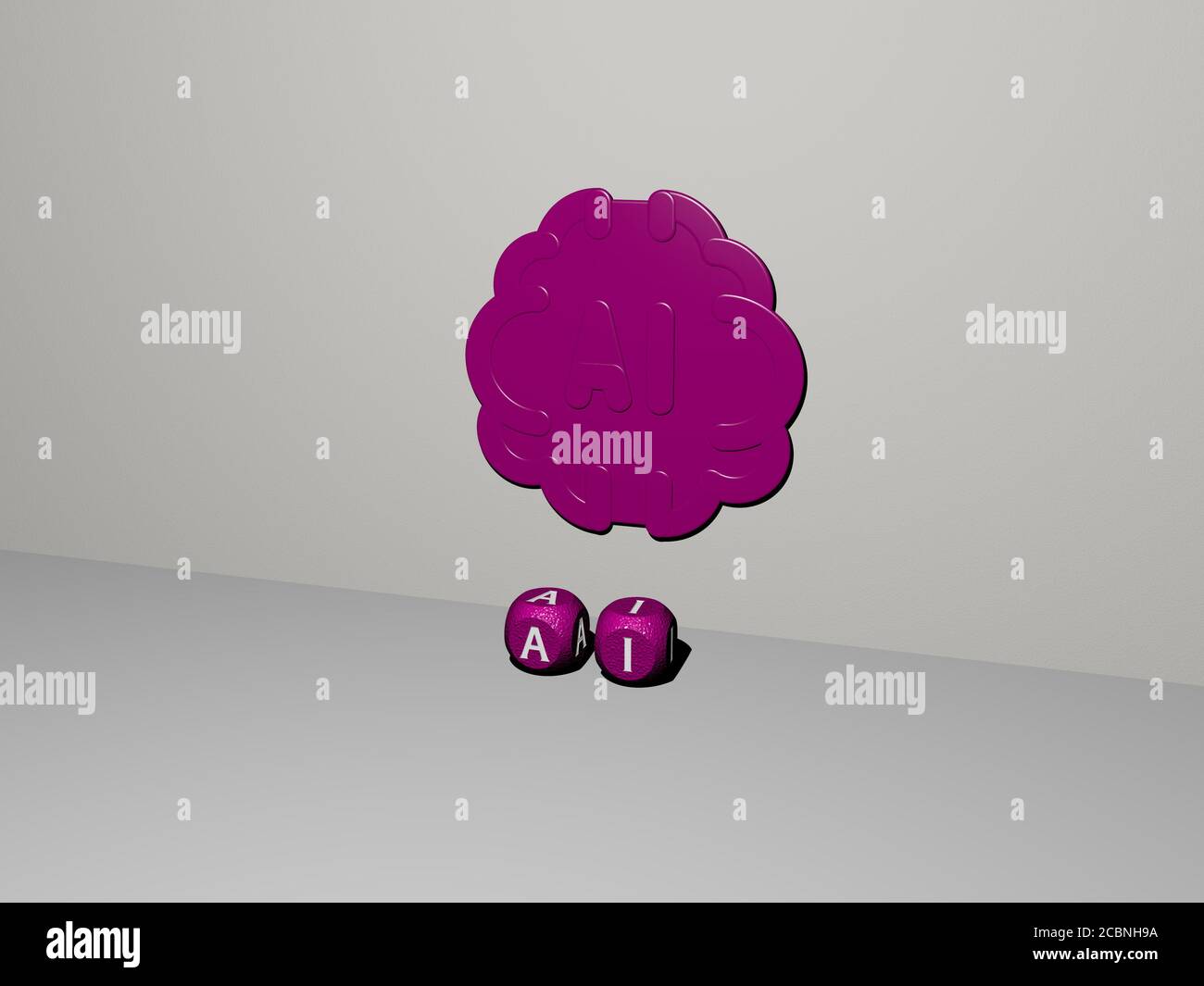 ai 3D icon on the wall and text of cubic alphabets on the floor, 3D ...