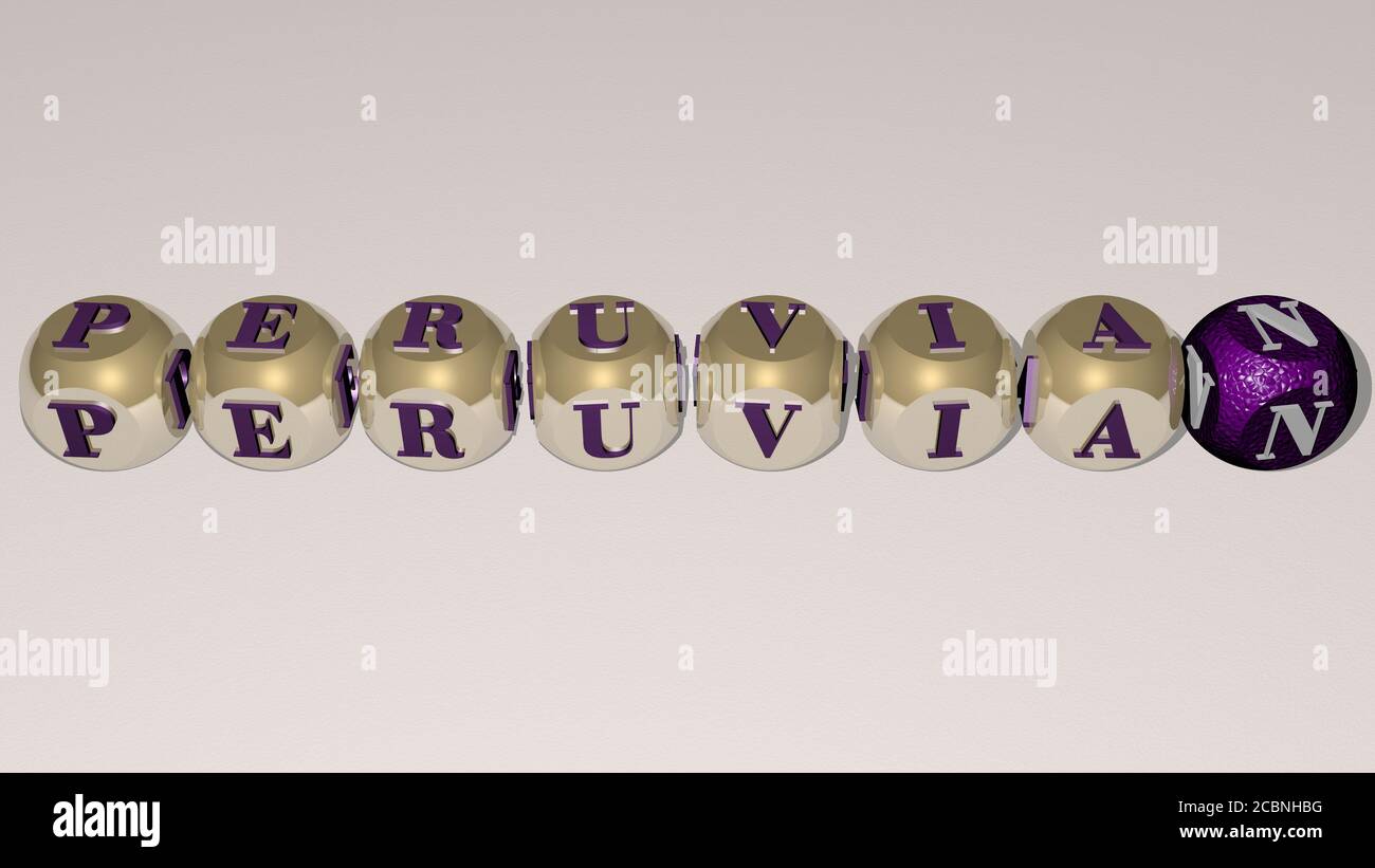 PERUVIAN text by cubic dice letters, 3D illustration for america and ...