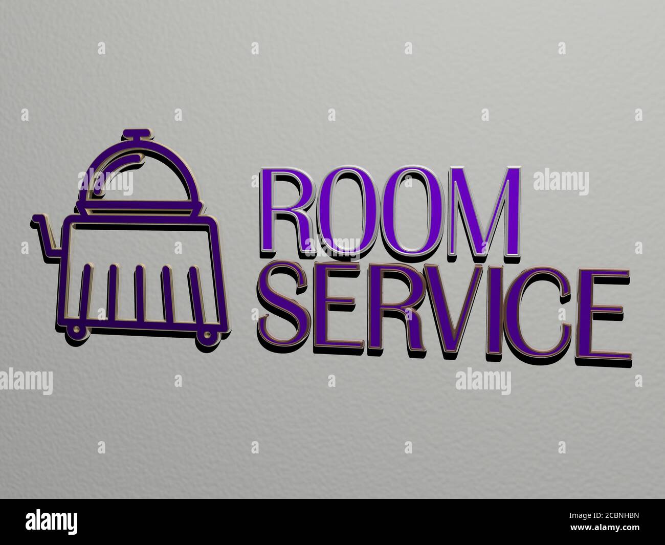 ROOM SERVICE icon and text on the wall, 3D illustration for background ...