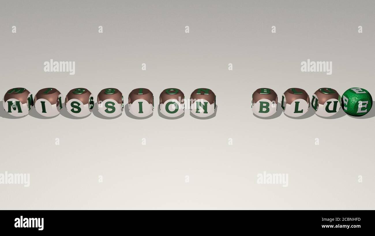 Mission blue text by cubic dice letters, 3D illustration for business ...