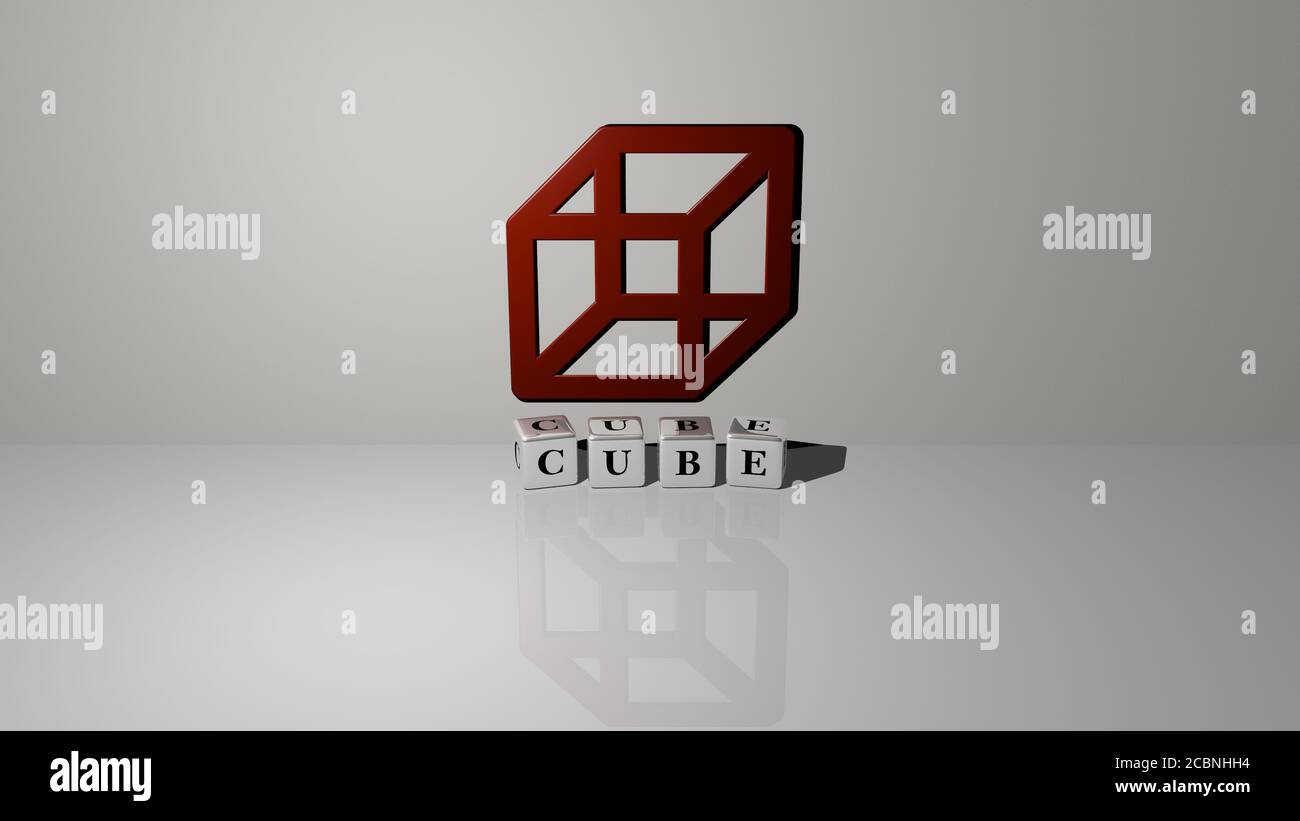 CUBE text of cubic dice letters on the floor and 3D icon on the wall ...