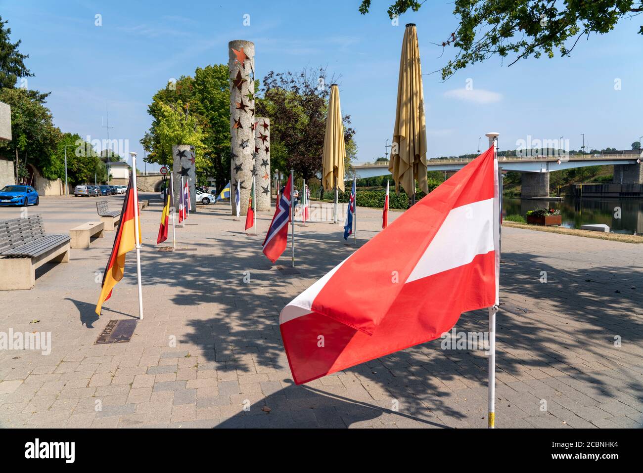 The town of Schengen, on the Moselle, in the Grand Duchy of Luxembourg ...