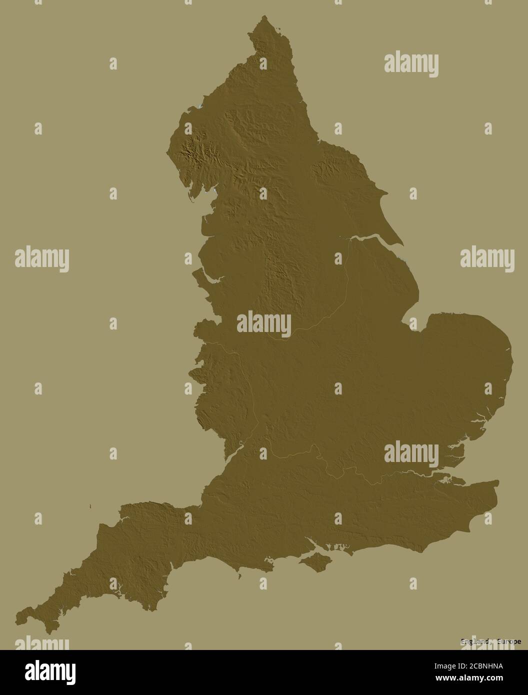 Shape of England with its capital isolated on a solid color background ...