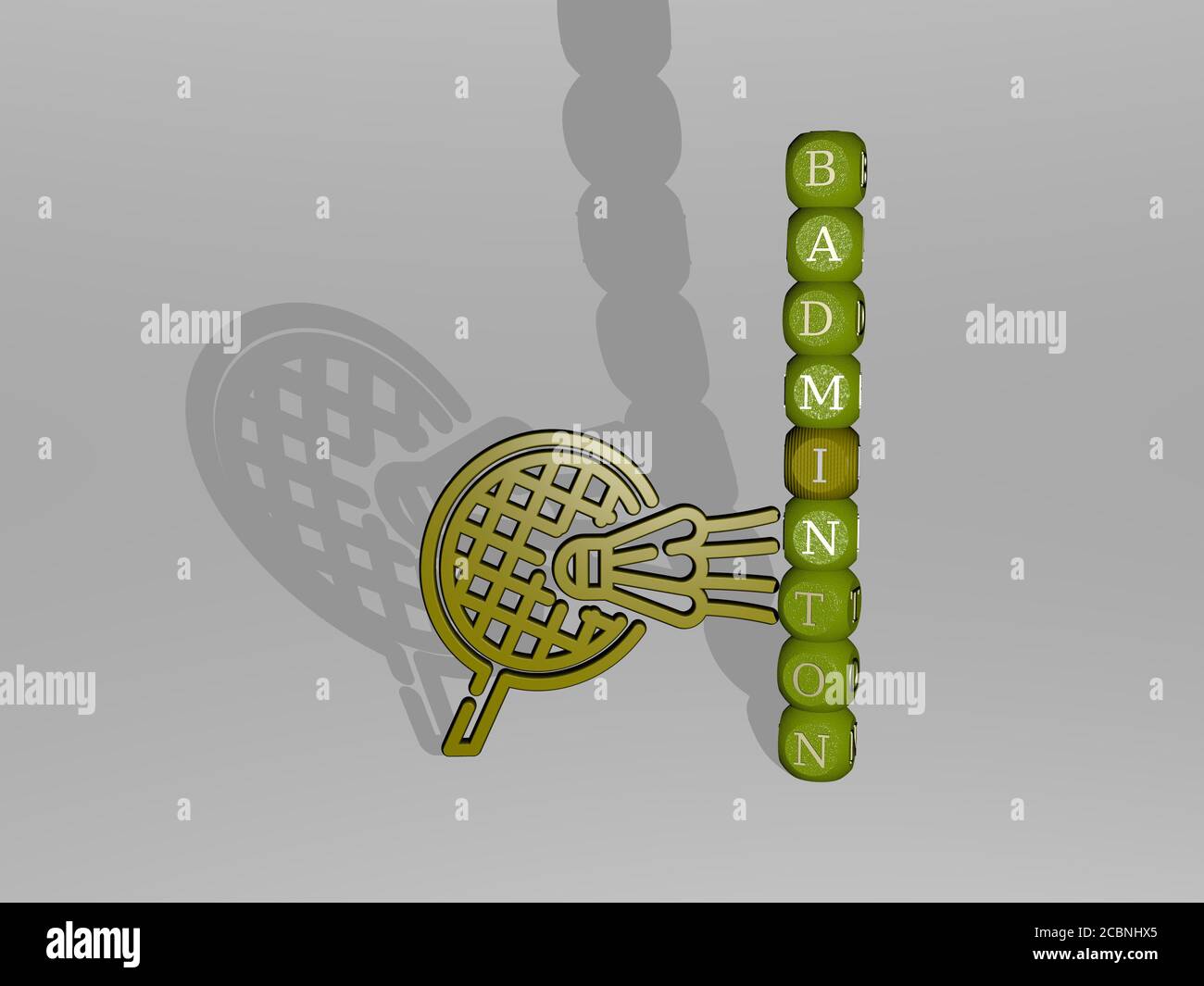 BADMINTON text beside the 3D icon, 3D illustration for sport and ...