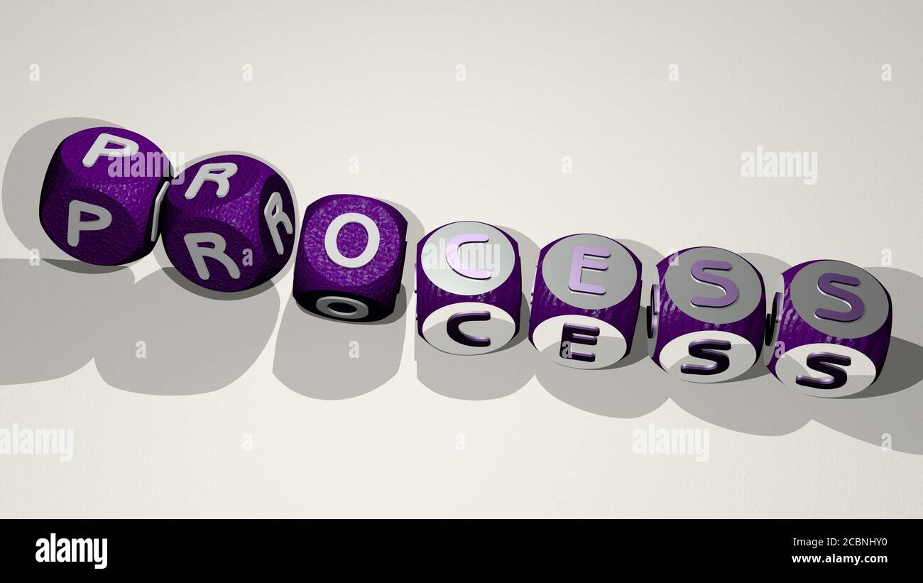 process text by dancing dice letters, 3D illustration for business and ...