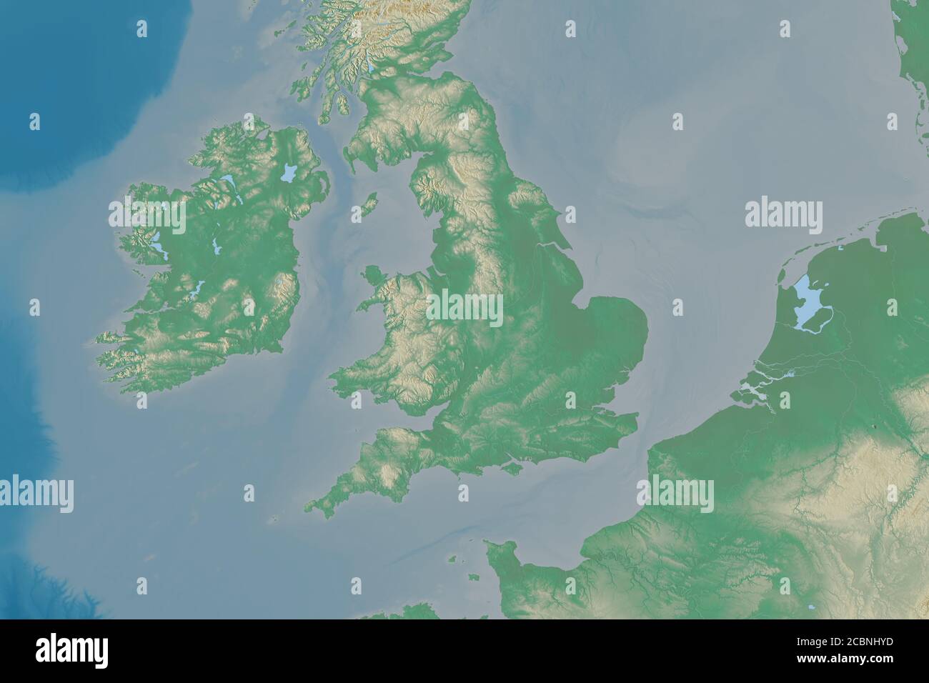 Extended area of England. Topographic relief map. 3D rendering Stock ...