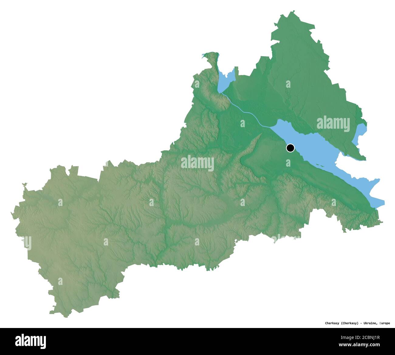 Shape of Cherkasy, region of Ukraine, with its capital isolated on ...