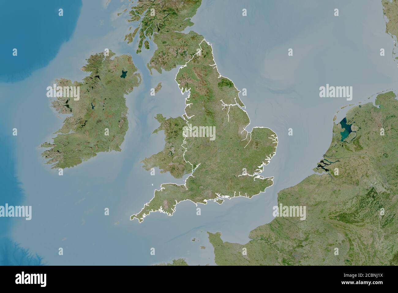 Extended area of outlined England. Satellite imagery. 3D rendering ...