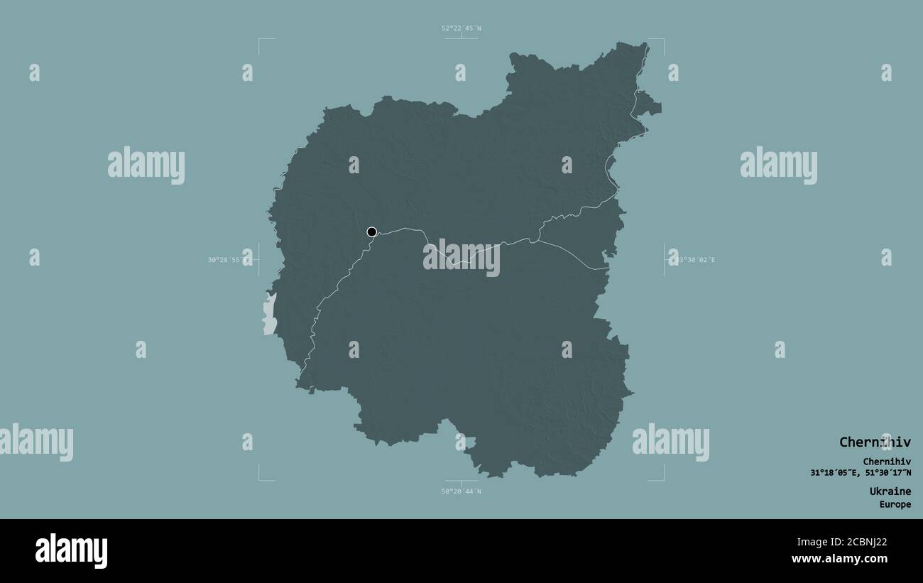 Area of Chernihiv, region of Ukraine, isolated on a solid background in ...