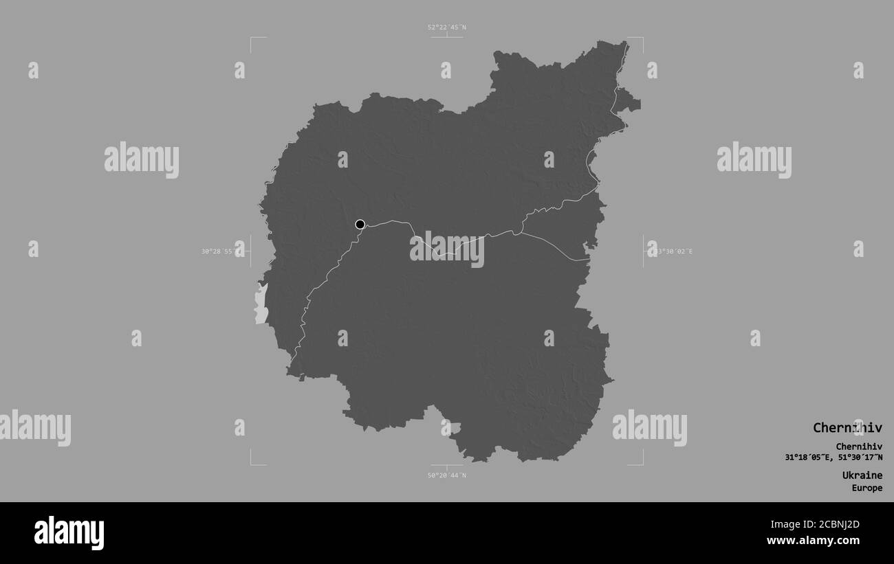 Area of Chernihiv, region of Ukraine, isolated on a solid background in ...