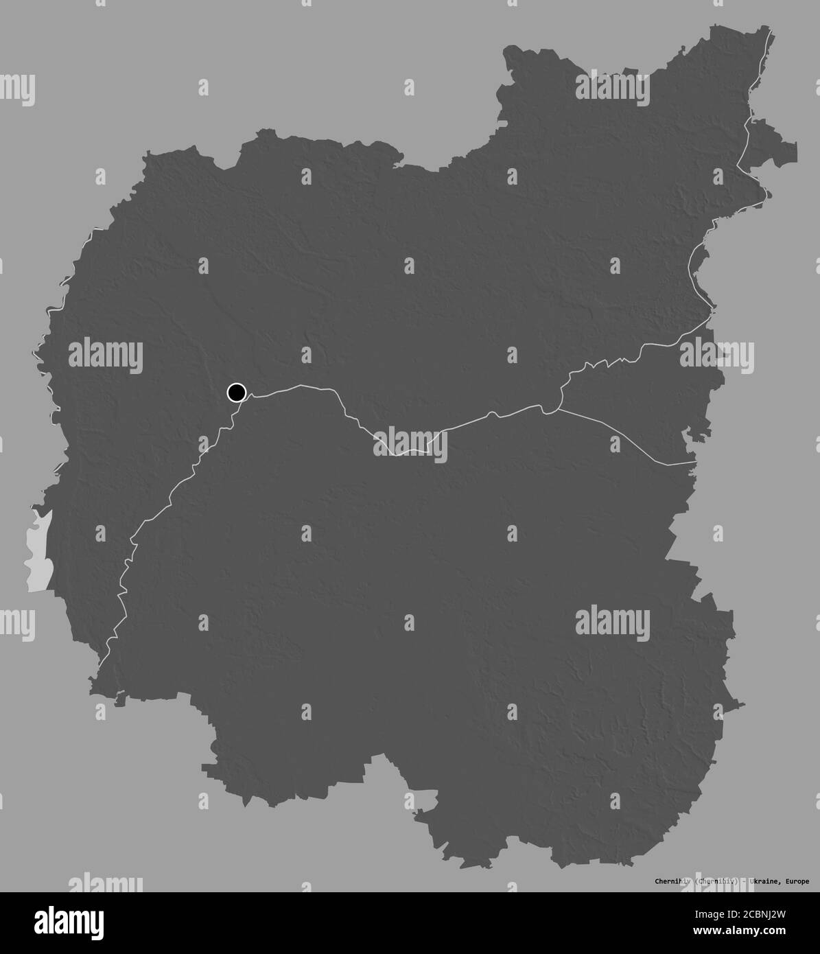 Shape of Chernihiv, region of Ukraine, with its capital isolated on a ...