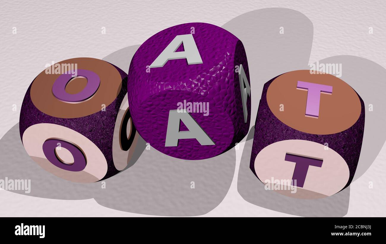 OAT text by dancing dice letters, 3D illustration for background and ...