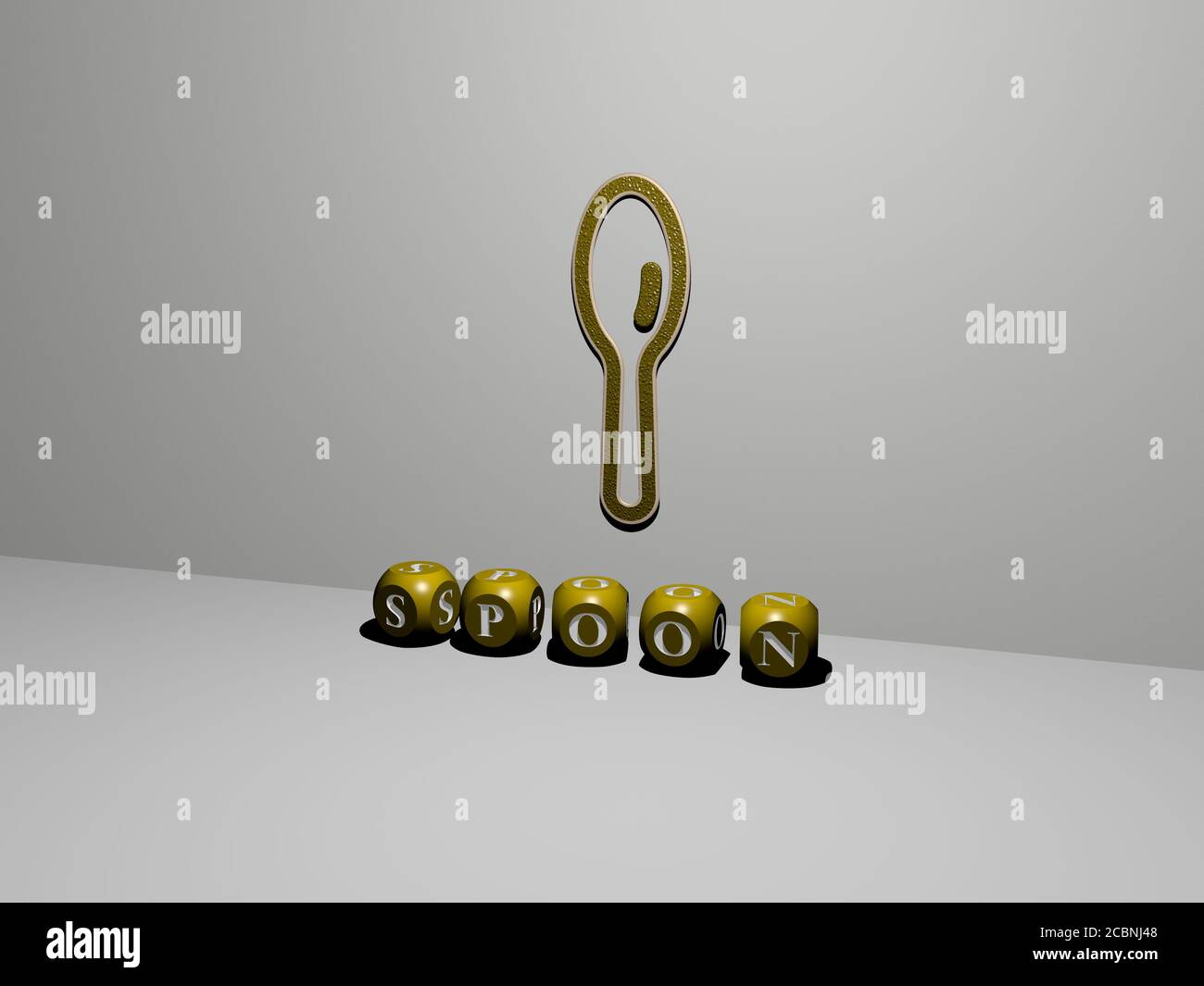 3D representation of SPOON with icon on the wall and text arranged by ...