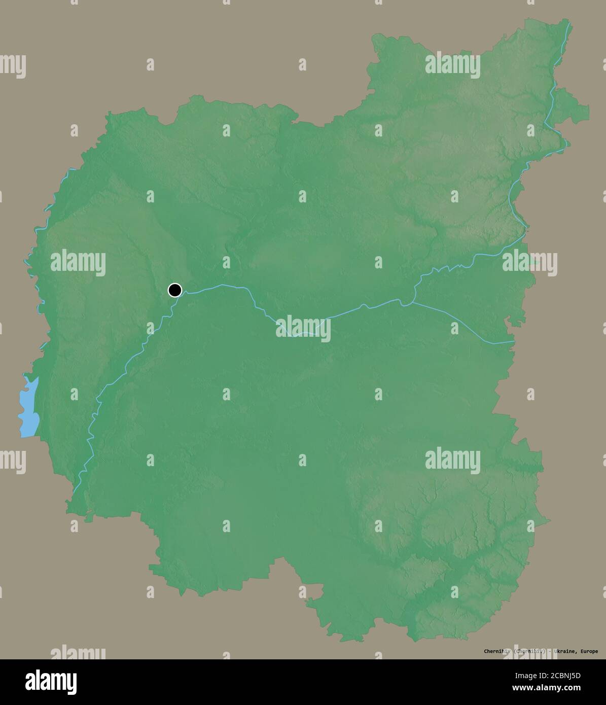 Shape of Chernihiv, region of Ukraine, with its capital isolated on a ...