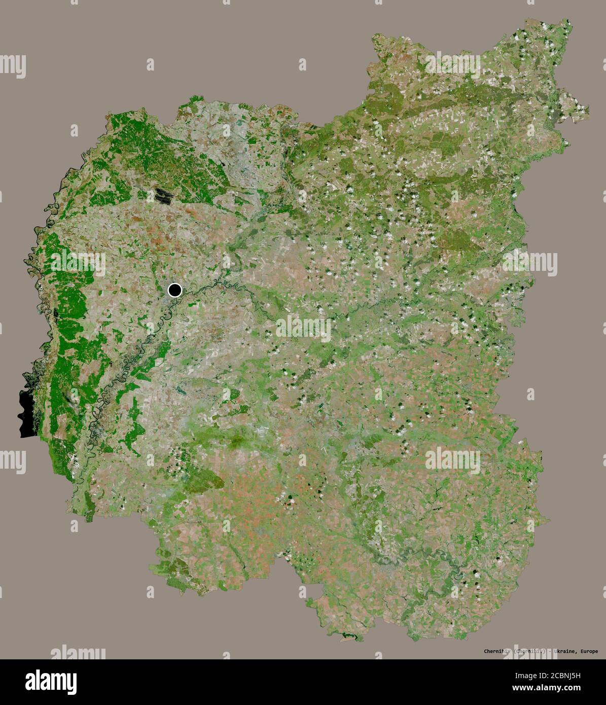 Shape of Chernihiv, region of Ukraine, with its capital isolated on a ...