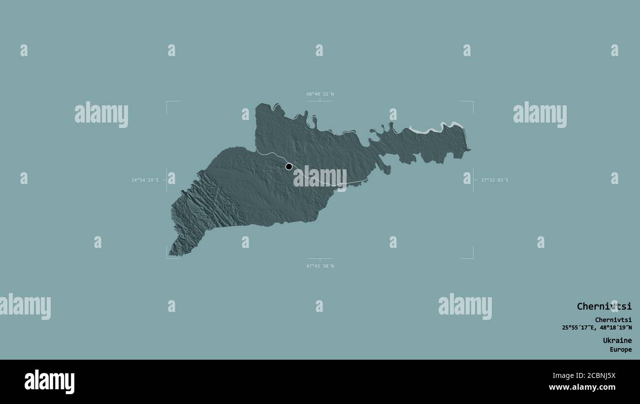 Area of Chernivtsi, region of Ukraine, isolated on a solid background ...