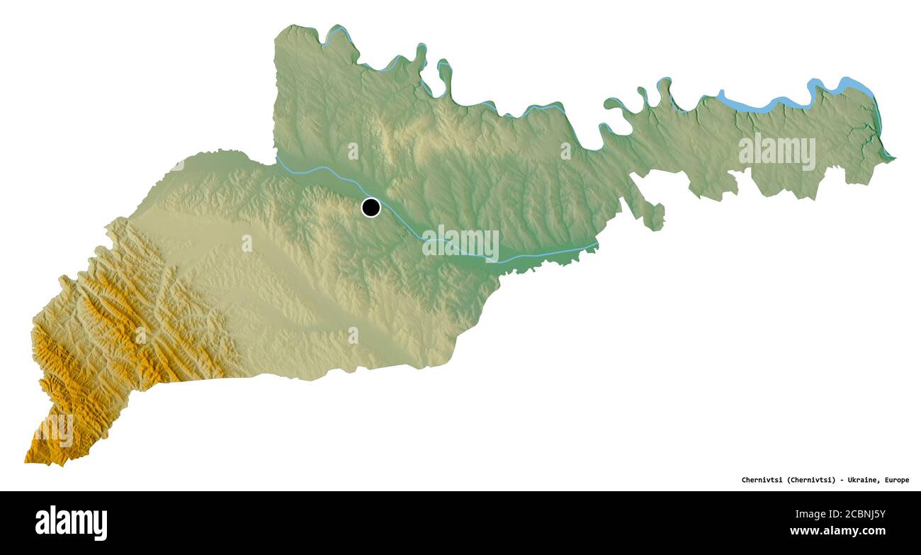 Shape of Chernivtsi, region of Ukraine, with its capital isolated on ...